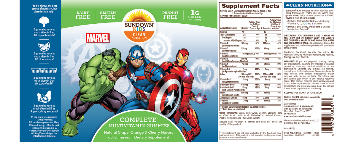 Sundown Kids Marvel's Avengers Complete Multivitamin Gummies, 60 Count ...