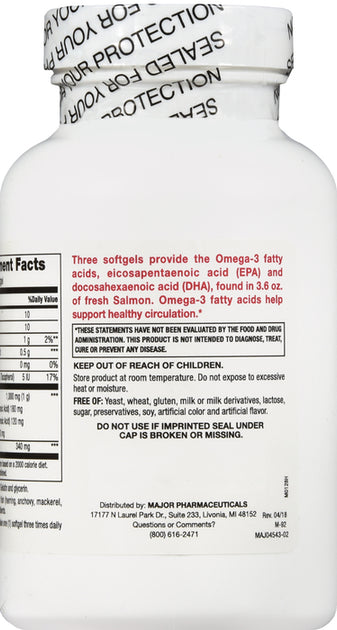 Major Fish Oil Cholesterol Free 1000 MG - 100 Softgels Dietary Supplem ...