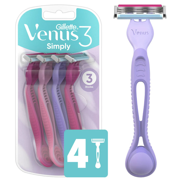 Gillette Venus Simply 3 Colors Disposable Razors, 4 Count | Silver Rod ...