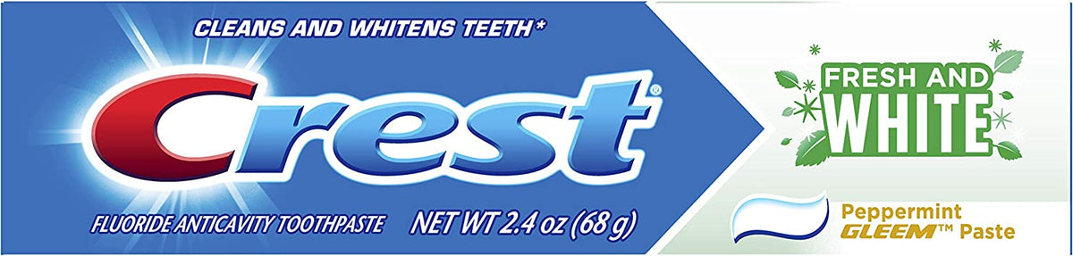 Crest Fresh & White Toothpaste, Peppermint Gleem Paste, 2.4 oz, Pack o ...
