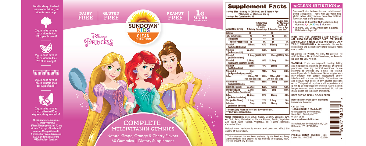 Sundown Kids Disney Princess Complete Multivitamin Gummies, 60 Count ...