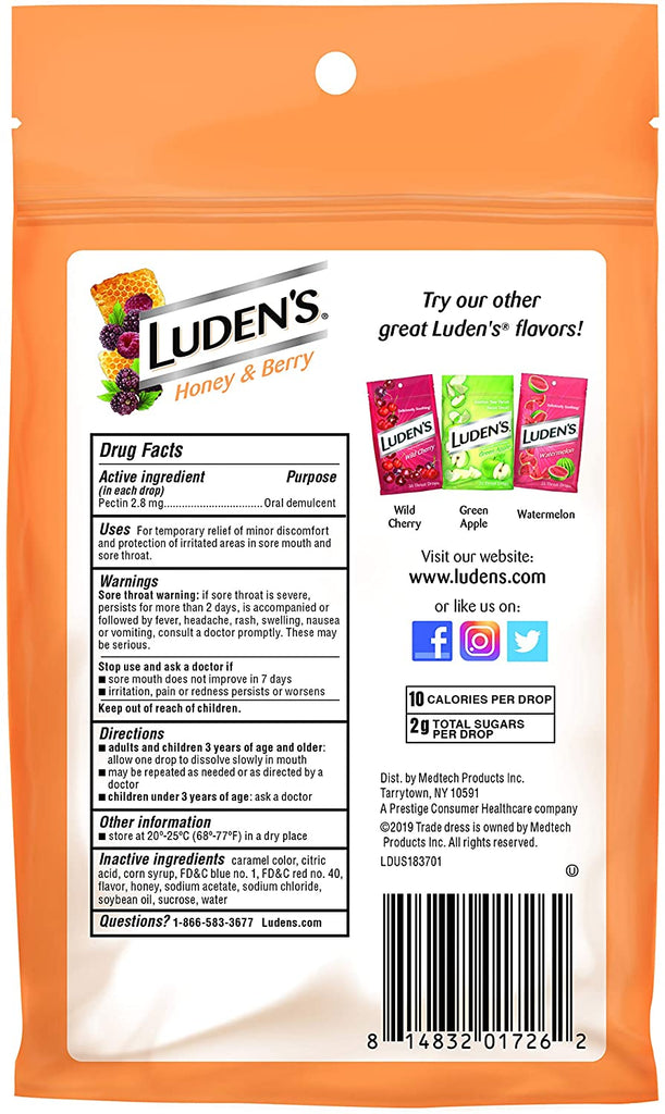 Luden's Honey & Berry Flavor Pectin Lozenge Throat Drops, 25 ct ...