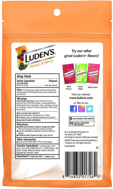 Luden's Honey & Berry Flavor Pectin Lozenge Throat Drops, 25 ct ...