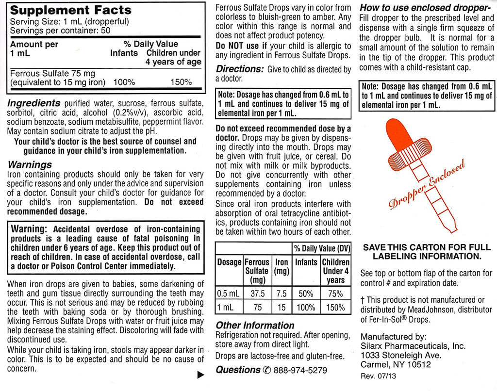 SILARX Ferrous Sulfate Drops Iron Supplement for Infants & Toddlers ...