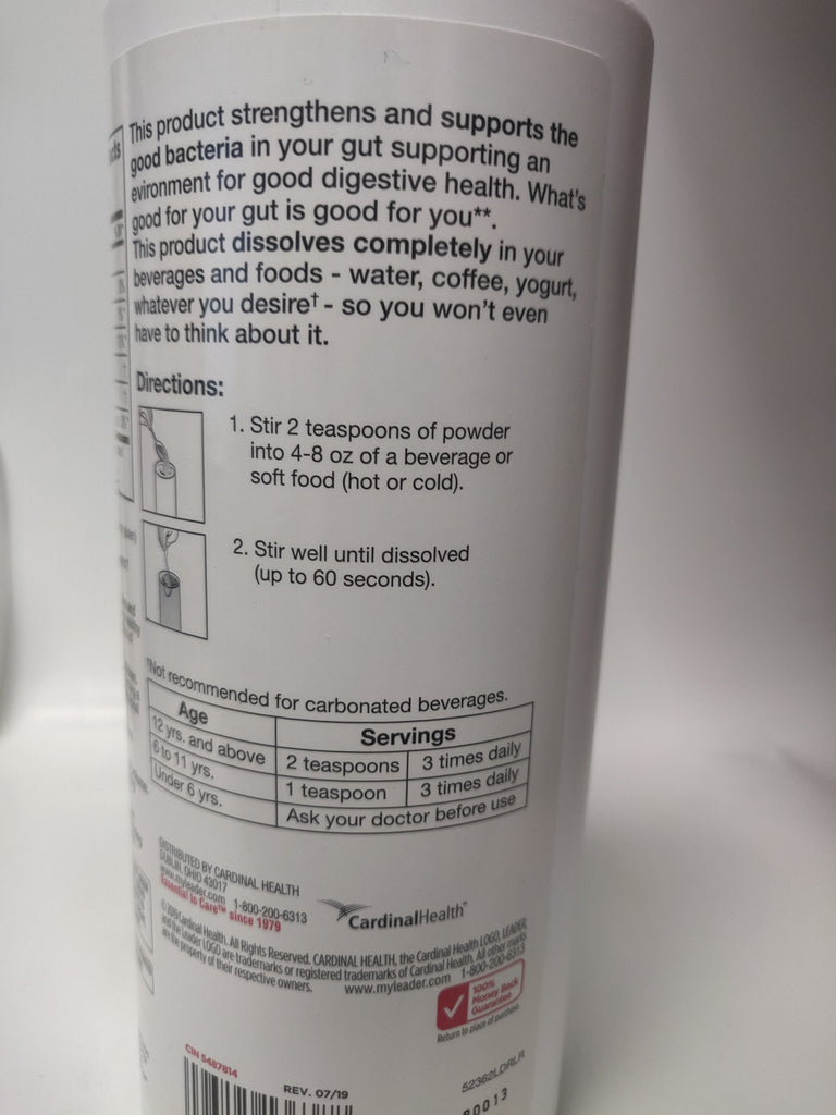 Leader Clear Fiber Powder Prebiotic - Sugar Free, Taste Free, 8.7 oz ...