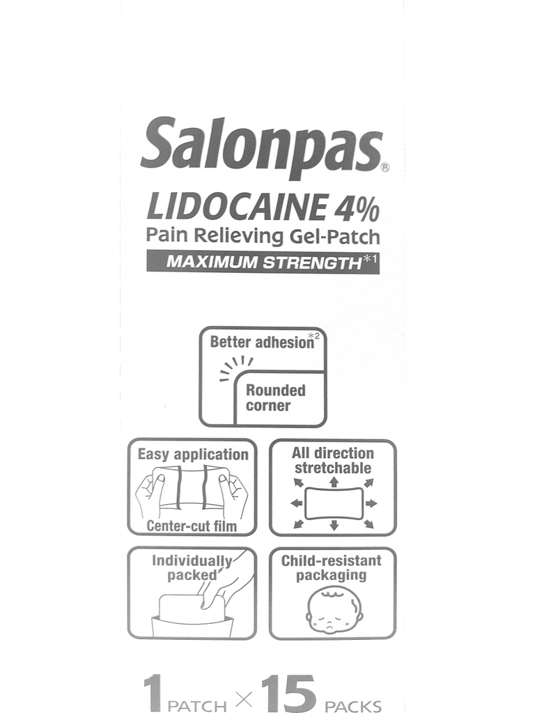 VALUE PACK - Salonpas Lidocaine 4% Pain Relieving Gel Patch 3 15/16" x ...