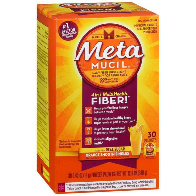 Metamucil Fiber, 30 Single-Serve Packets, Orange Flavored Drink ...