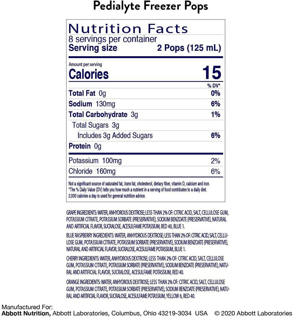 Pedialyte Electrolyte Solution Pops Variety, 2.1 oz Pops, 16 Count (Do ...