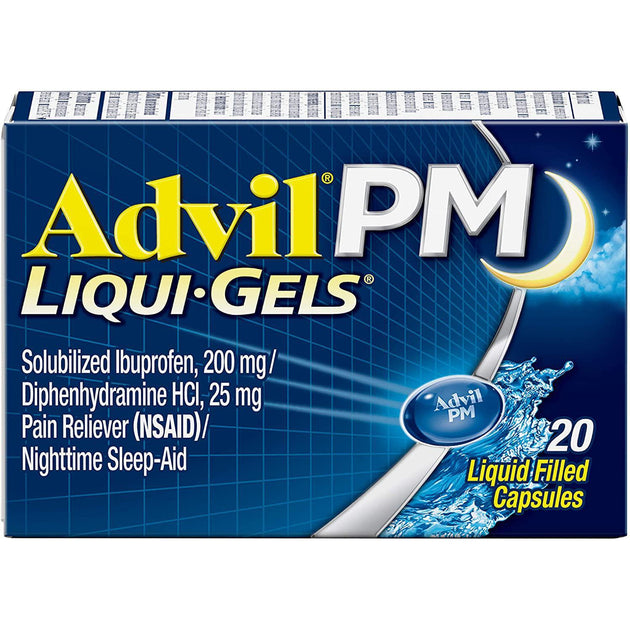 Advil PM Liqui-Gels, Ibuprofen 200mg and Diphenhydramine 25mg, Pain Re ...