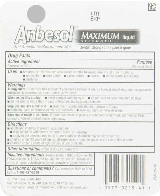 Anbesol Maximum Strength Oral Anesthetic Liquid - 0.41 Oz* | Silver Rod ...