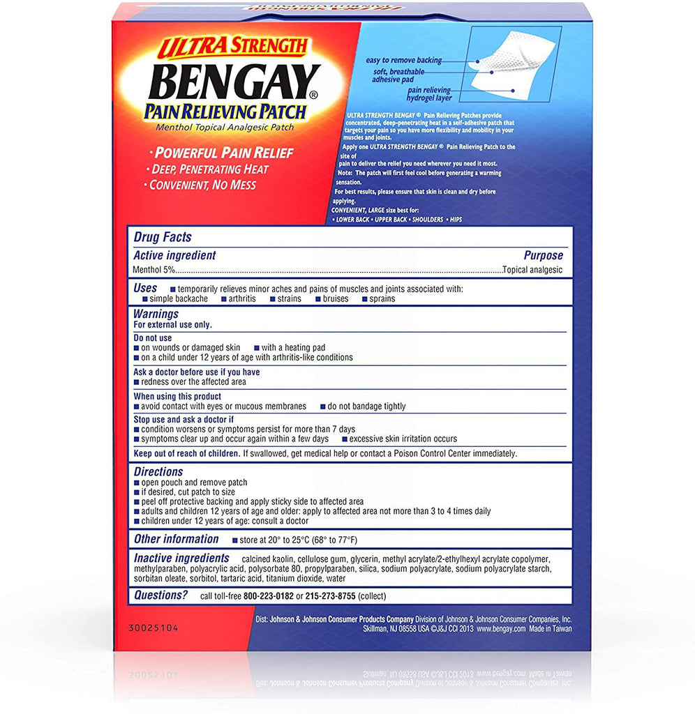 BENGAY Ultra Strength Pain Relieving Patches, Large Size, 4 Patches ...