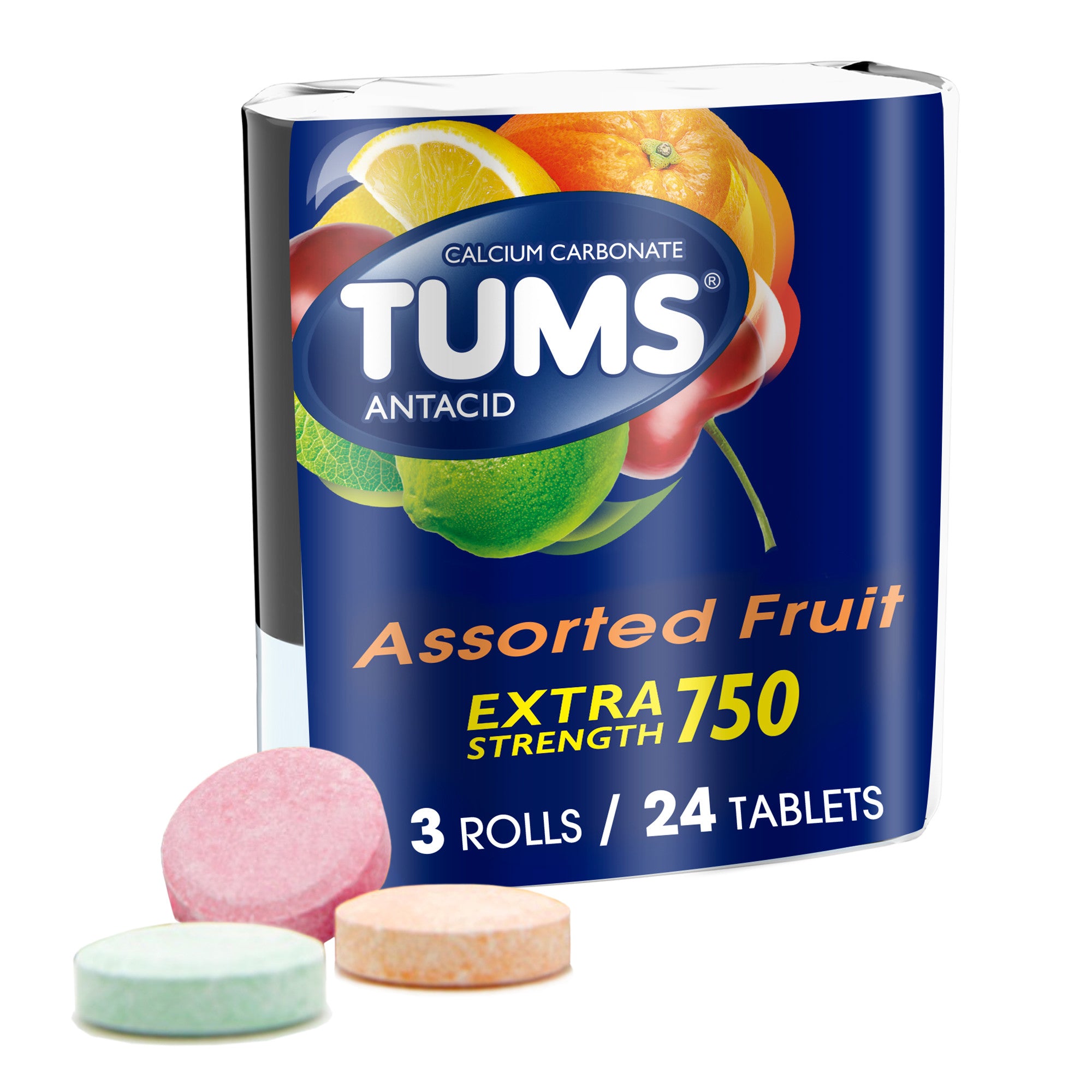 Tums Extra Strength 750 mg Calcium Carbonate Antacid - Assorted Fruit ...