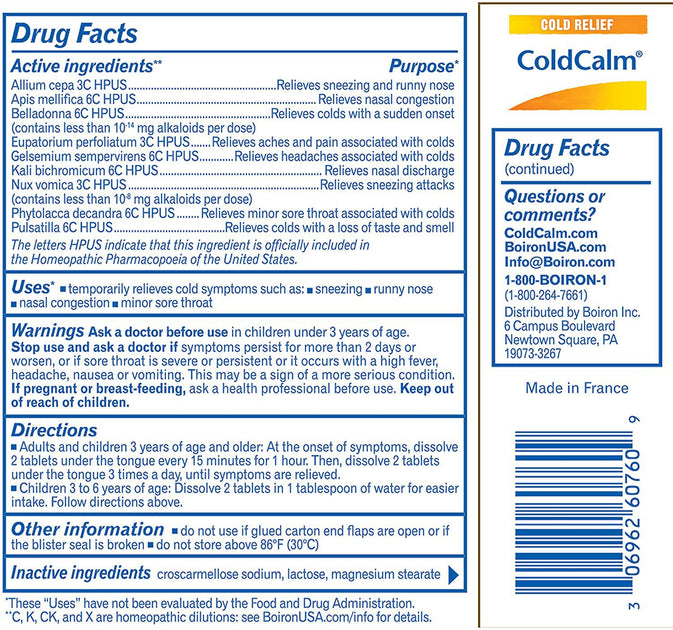 Boiron Coldcalm Quick-Dissolving Tablets 60 Tablets, 1 PACK | Silver ...
