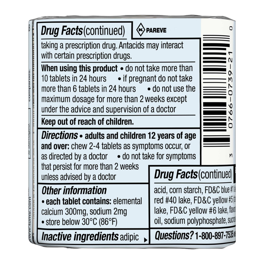 Tums Extra Strength 750 mg Calcium Carbonate Antacid - Assorted Fruit ...