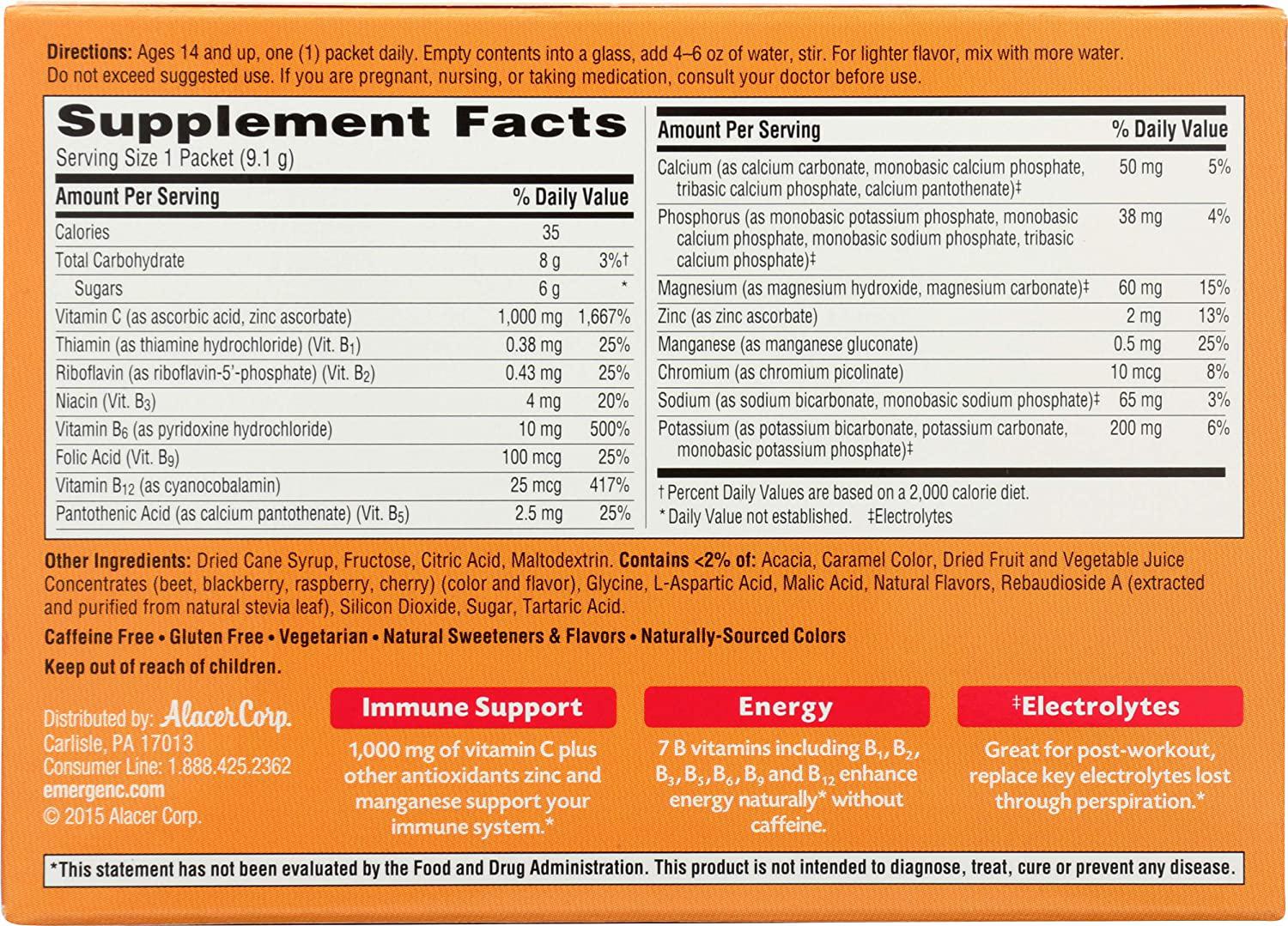 Emergen-C Vitamin C 1000mg Powder, Raspberry Flavor, 30 packets ...