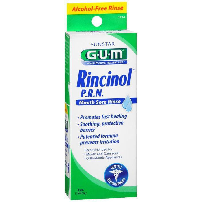 GUM Rincinol P.R.N. Alcohol-Free Mouth Sore Rinse, 4 Oz Bottle | Silver ...
