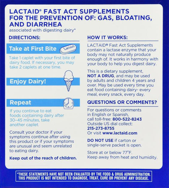 Lactaid Fast Act Lactose Intolerance Relief Caplets - 32 Packs of 1-co ...