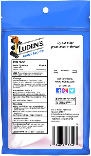 Luden's Throat Drops, Honey Licorice, 30 Drops* | Silver Rod Pharmacy
