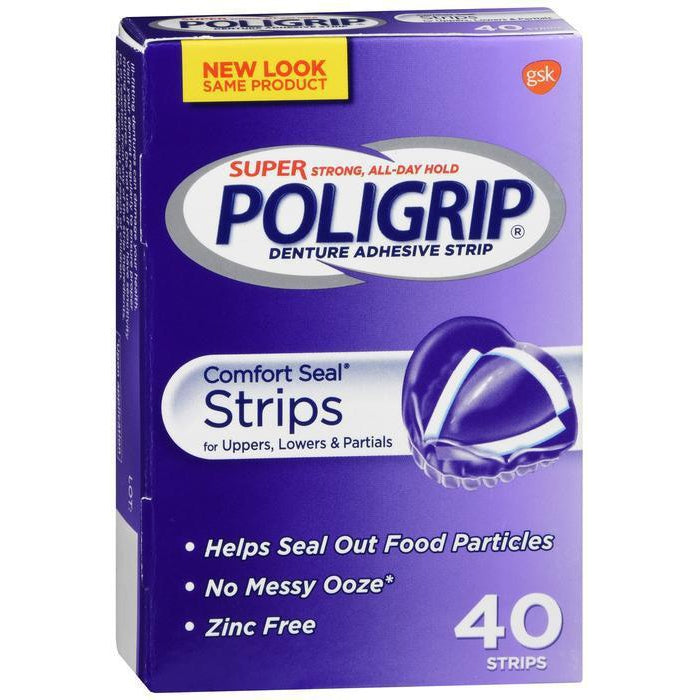 Super Poligrip Comfort Seal Denture Adhesive Strips, 40 Count | Silver ...