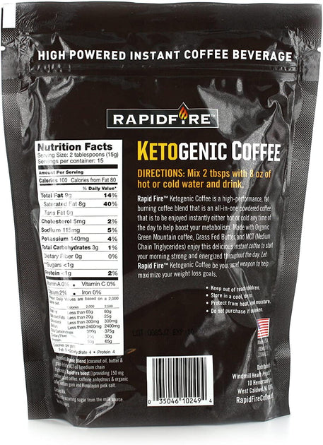 Rapid Fire Ketogenic High Performance Instant Coffee Mix, Supports Ene ...