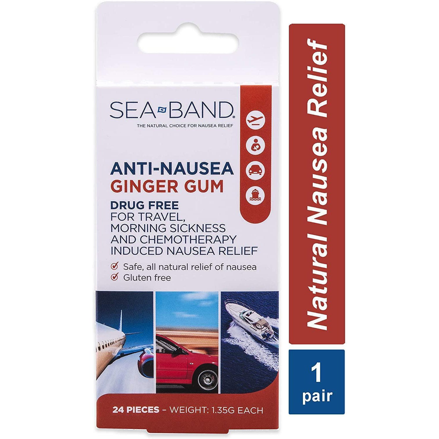 Sea-Band Anti-Nausea Ginger Gum For Motion & Morning Sickness, 24 Piec ...