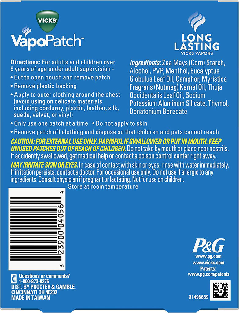 Vicks Vapopatch With Long Lasting Soothing Vapors, 5 Patches* | Silver ...